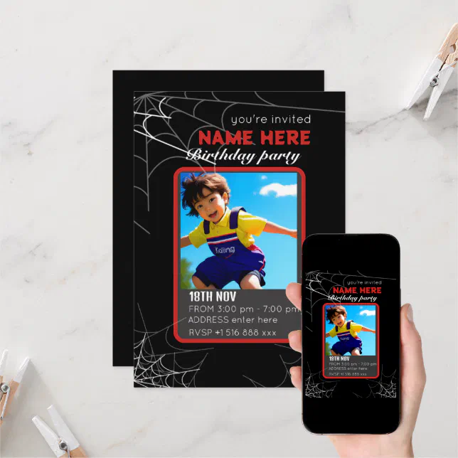 Personalise spider birthday invitation | Zazzle