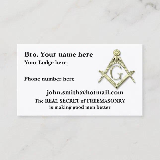Personalise Square and Compasses MASONIC Business Card | Zazzle