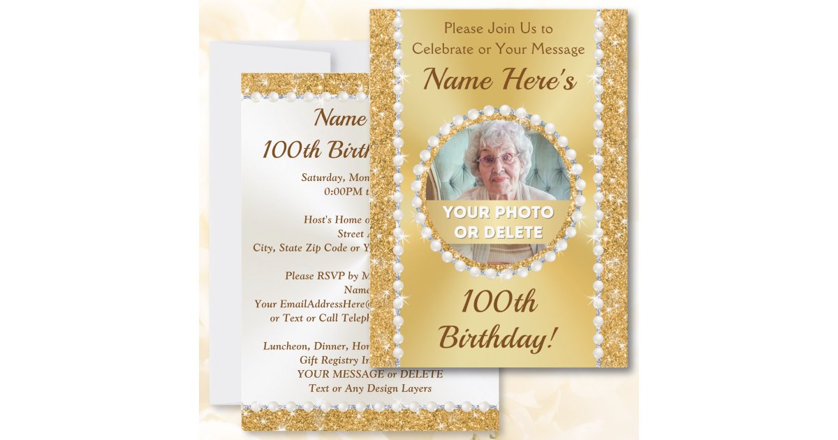 Personalised, 100th Birthday Party Invitations | Zazzle