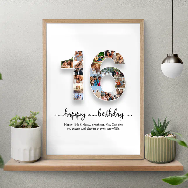 Personalised 16th Birthday Photo Collage Poster | Zazzle