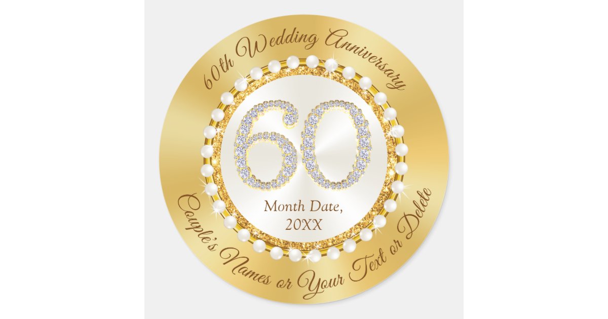 Personalised, 60th Anniversary Stickers, Classic Round Sticker | Zazzle