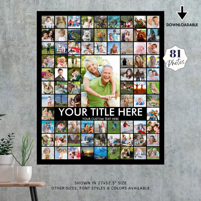 Personalised 81 Photo Collage Custom Colour Poster | Zazzle
