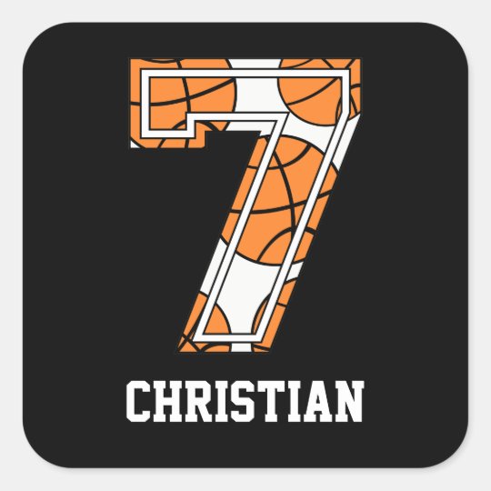 Personalised Basketball Number 7 Square Sticker | Zazzle.co.uk