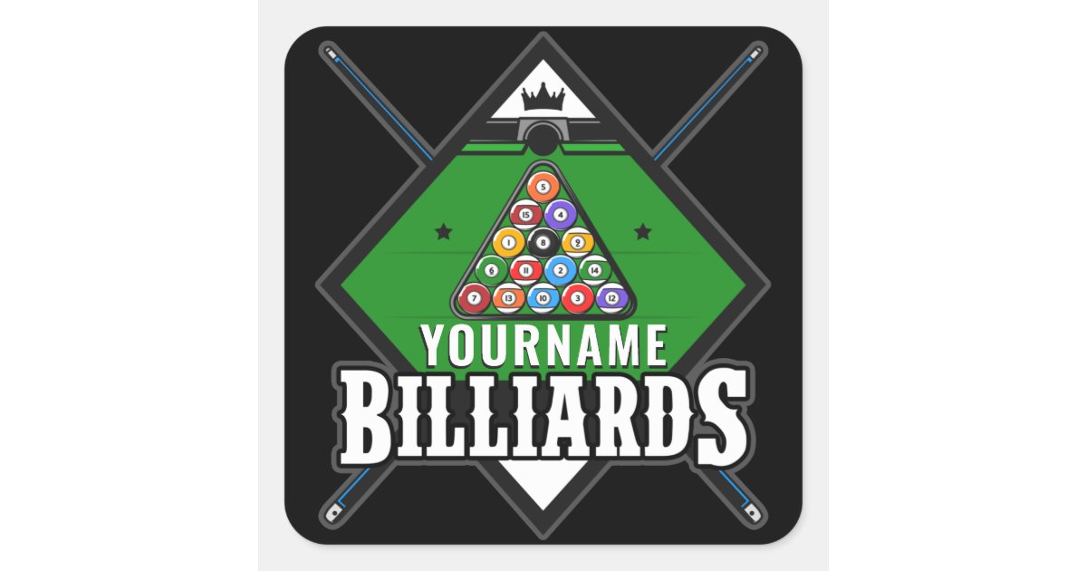 Personalised Billiards NAME Cue Rack Pool Room Square Sticker | Zazzle