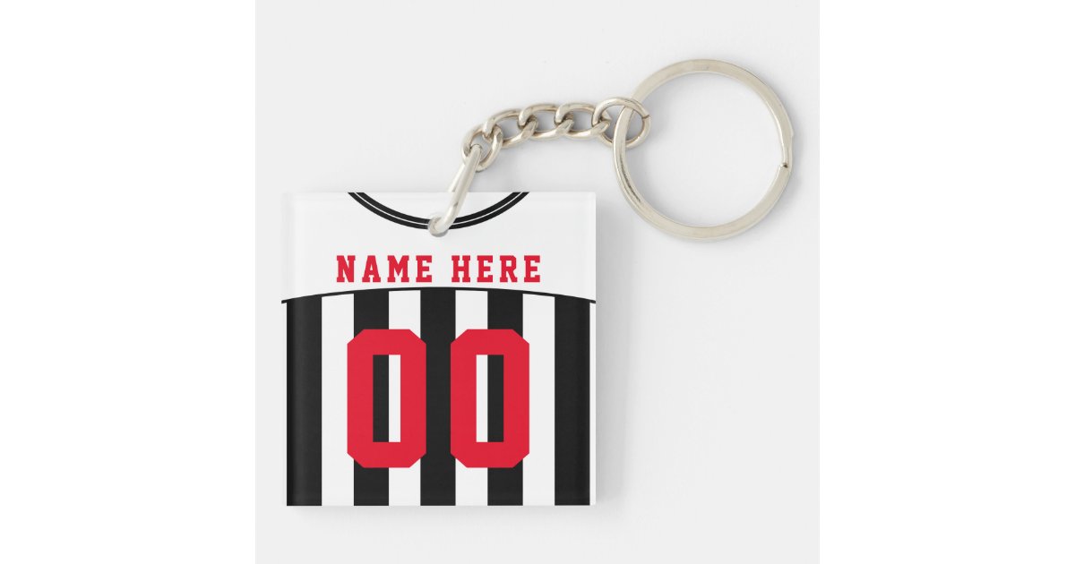 Personalised Black & White Stripes Soccer Jersey Key Ring | Zazzle