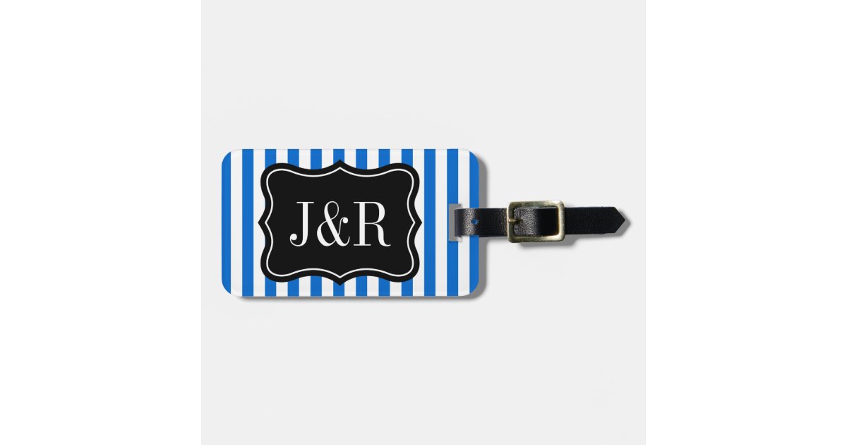 Personalised blue and white striped luggage tag | Zazzle