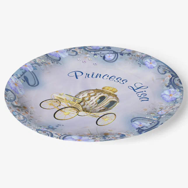 Personalised Blue Floral Princess Enchanted Paper Plate | Zazzle