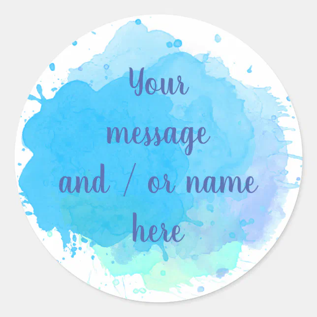 Personalised Blue Watercolor Splash Classic Round Sticker | Zazzle