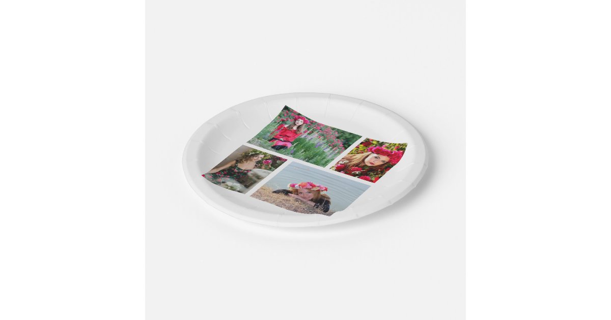Personalised Custom 4 Photo Colour Paper Plate | Zazzle