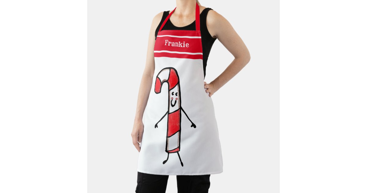 Personalised Cute Christmas Candy Cane Apron | Zazzle