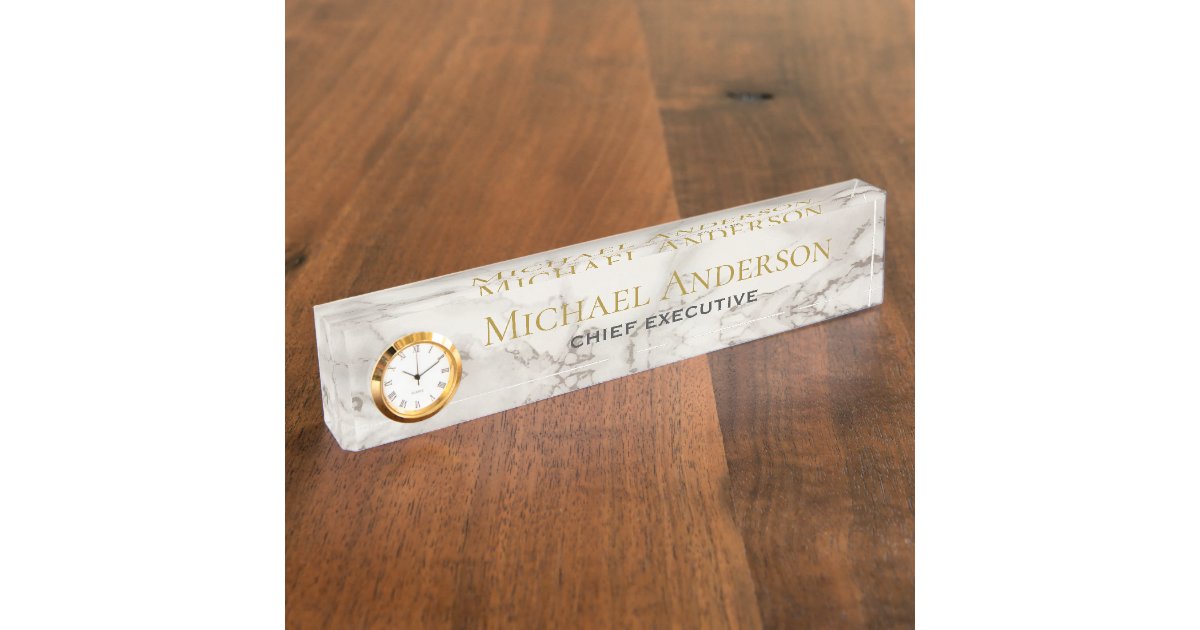 Personalised Desk NAME Plate White GREY MARBLE | Zazzle