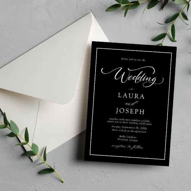 Personalised Elegant Classic Black & White Wedding Invitation | Zazzle