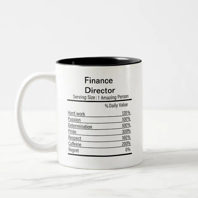 Personalised Finance Director Nutrition Facts Two-Tone Coffee Mug | Zazzle