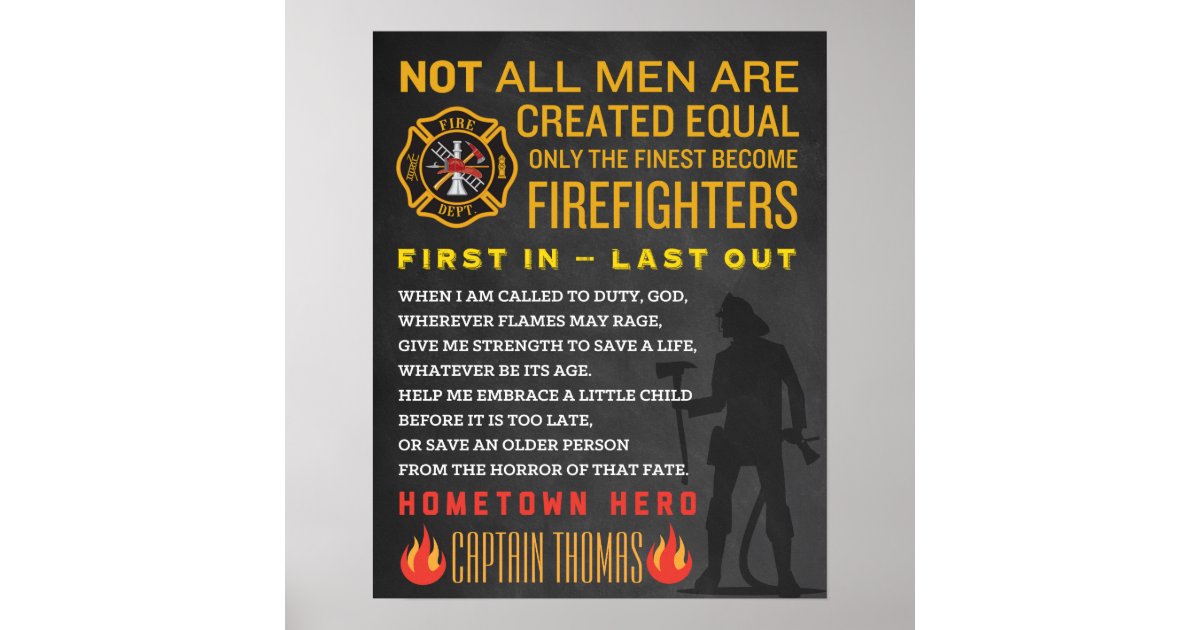 Personalised Fireman Gift. Firefighter Sign. EMT Poster | Zazzle