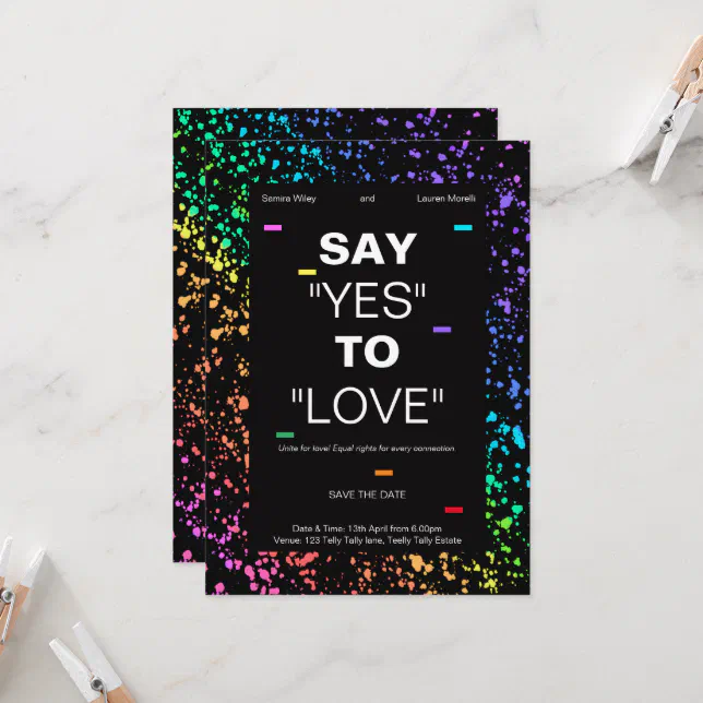 Personalised LGBTQ digital modern black wedding Invitation | Zazzle