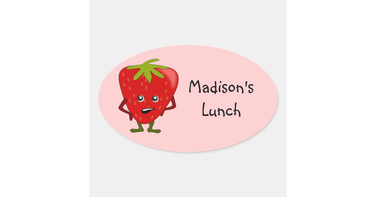 Personalised Lunch Labels: Strawberry Oval Sticker | Zazzle