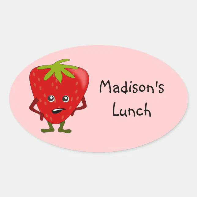 Personalised Lunch Labels: Strawberry Oval Sticker | Zazzle