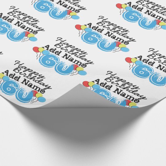 Personalised Name 60 yr Bday Blue - 60th Birthday Wrapping Paper ...