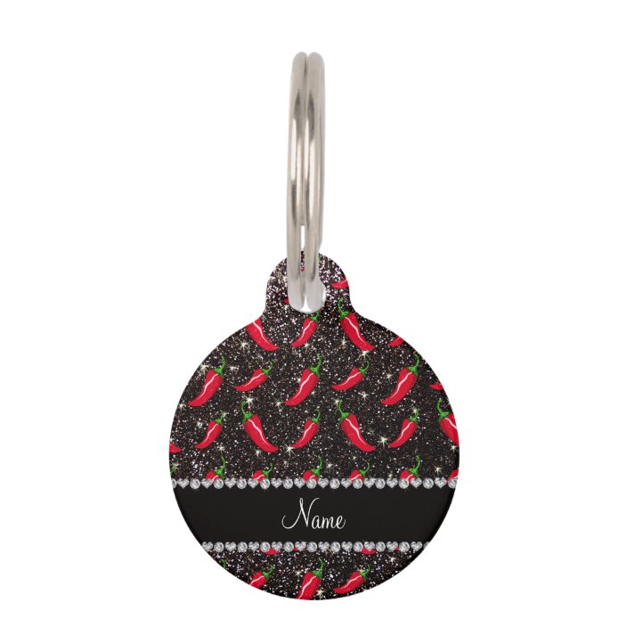 Personalised name black glitter chilli pepper pet tag | Zazzle.co.uk