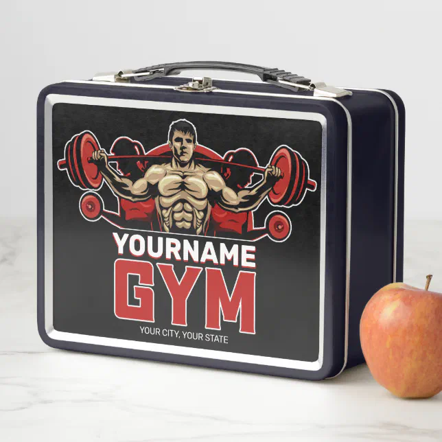 Personalised NAME Fitness Home GYM Weight Lifting Metal Lunch Box | Zazzle
