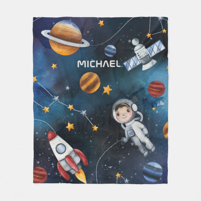 Personalised Outer Space Astronaut Shuttle Fleece Blanket | Zazzle.co.uk
