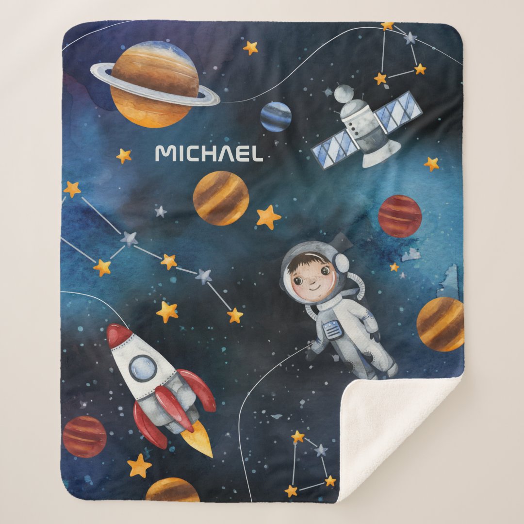 Personalised Outer Space Astronaut Shuttle Sherpa Blanket | Zazzle