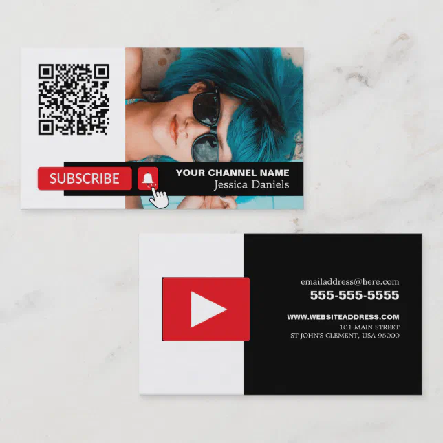 Personalised Photo & QR Code, Youtube - Vlogger Business Card | Zazzle