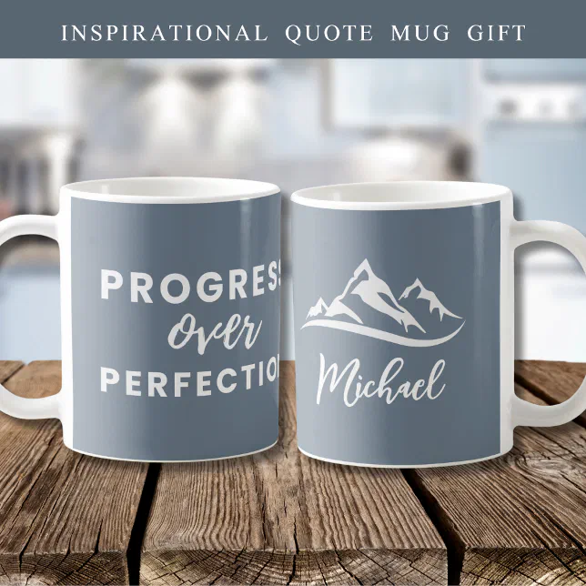 Personalised Progress Over Perfection Quote Grey Coffee Mug | Zazzle