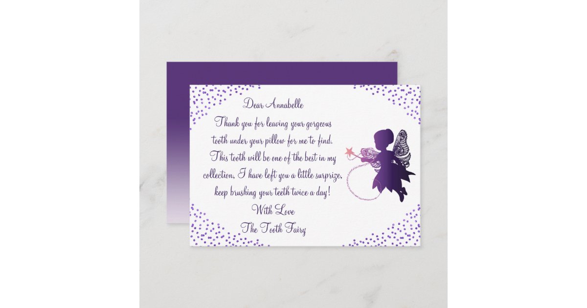 Personalised Purple Tooth Fairy Thank You | Zazzle