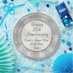 Personalised Silver 25th Anniversary Paper Plates | Zazzle