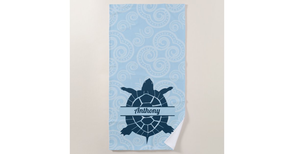 Personalised Swimming Blue Sea Turtle Beach Towel | Zazzle