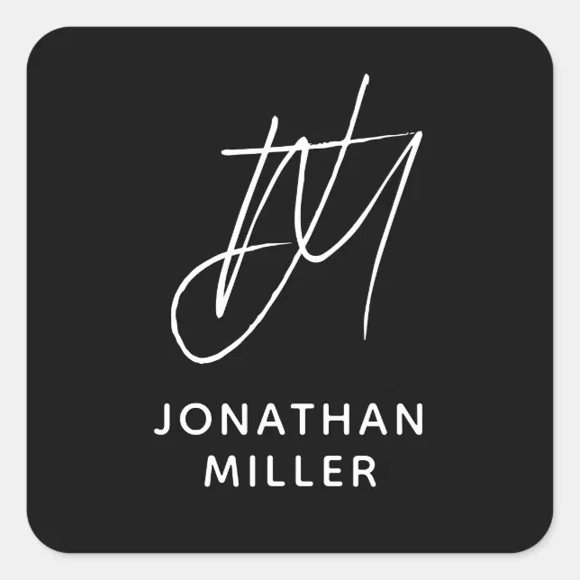 Personalised Two Initial Monogram with Name Square Sticker | Zazzle