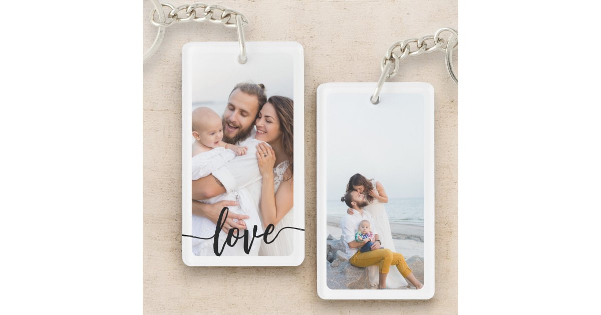 Personalised Two Photo Text Family Double Sided Key Ring | Zazzle