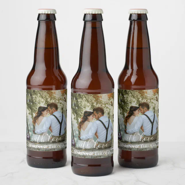 Personalised Wedding Photo With Modern Calligraphy Beer Bottle Label ...