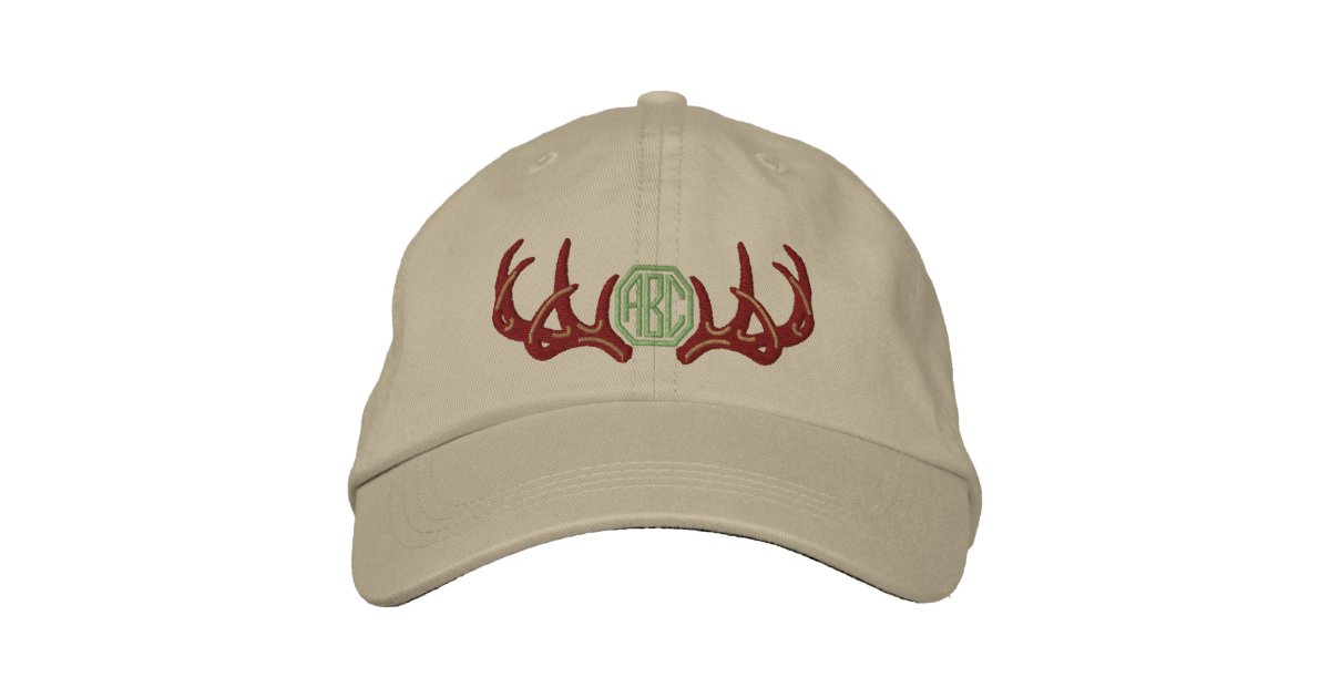 Personalised White Tail Deer Antlers Monogram Embroidered Hat | Zazzle