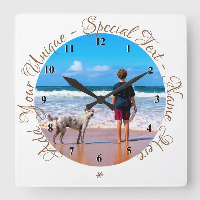 Personalised Your Photo Wall Clock and Custom Text | Zazzle