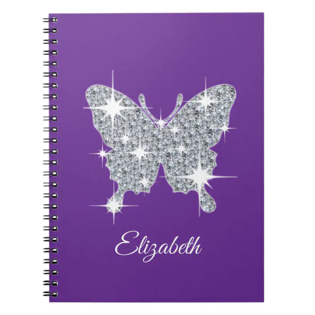 Personalized faux diamond sparkle butterfly design notebook | Zazzle