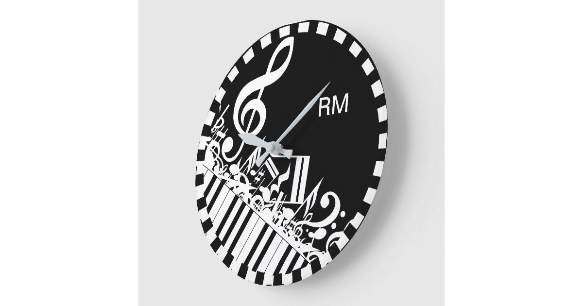 Personalized Jumbled Musical Notes and Piano Keys Large Clock | Zazzle