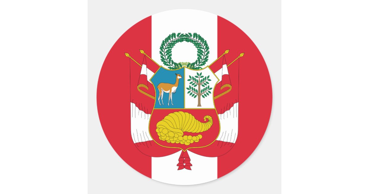Peruvian Flag & Coat of Arms, Flag of Peru Classic Round Sticker | Zazzle