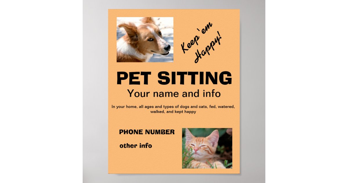 Pet Sitting Dogs and Cats ad Poster | Zazzle