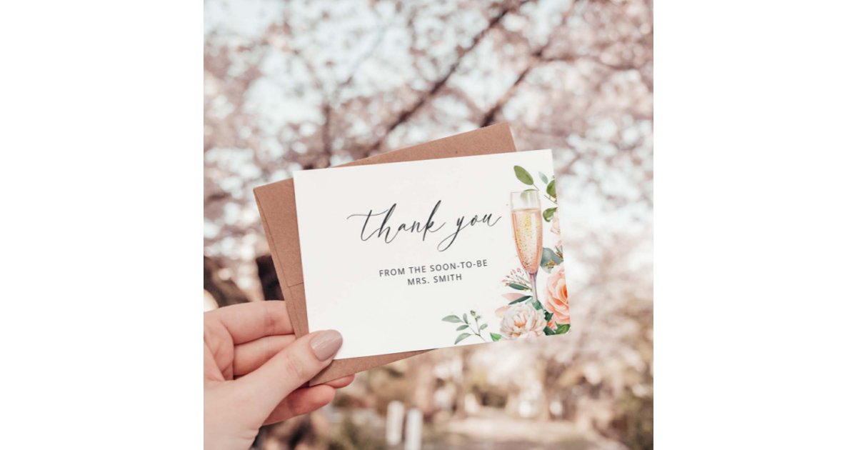 Petals And Prosecco Bridal Shower Thank You Card | Zazzle