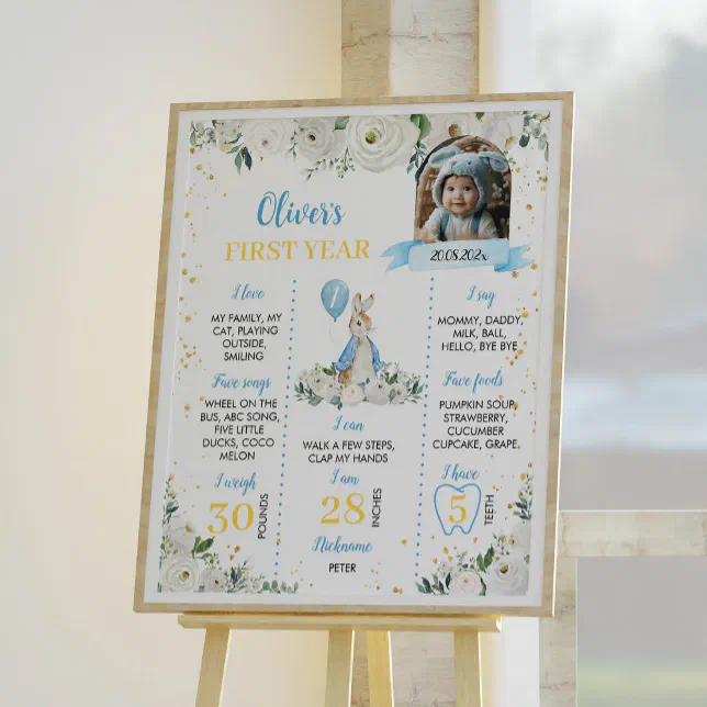 Peter Rabbit First Birthday Party Milestone Poster | Zazzle