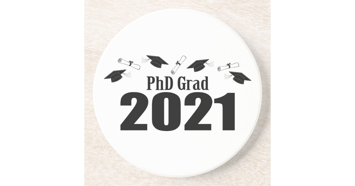 PhD Grad 2021 Caps And Diplomas (Black) Coaster | Zazzle