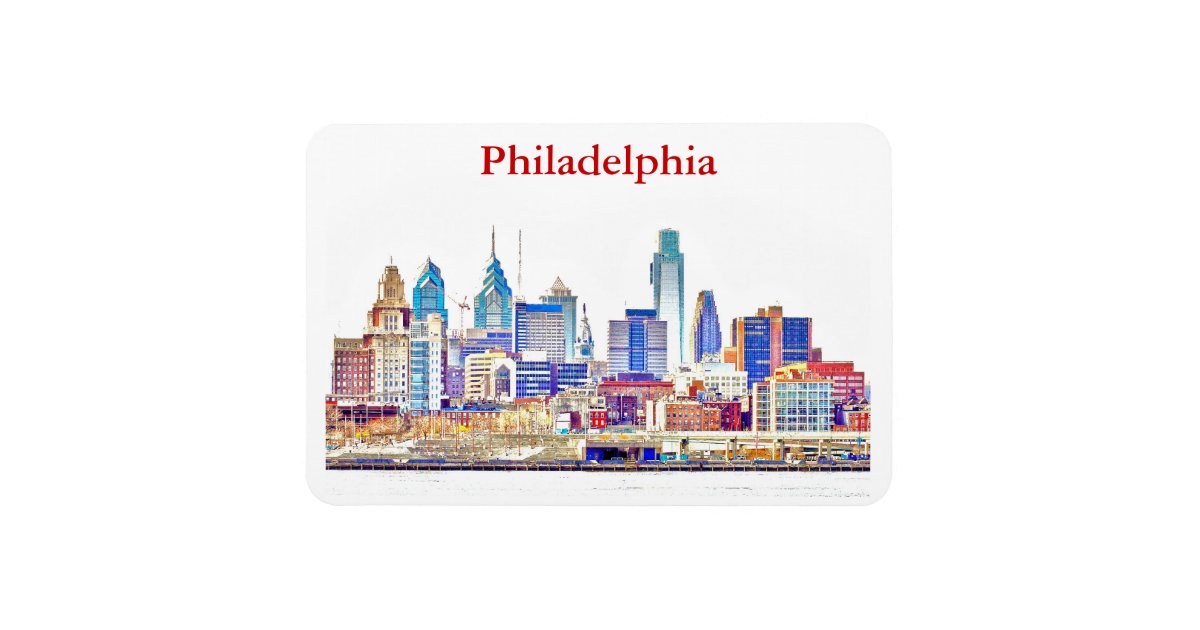 Philly Colour Sketch Skyline Premium Magnet | Zazzle
