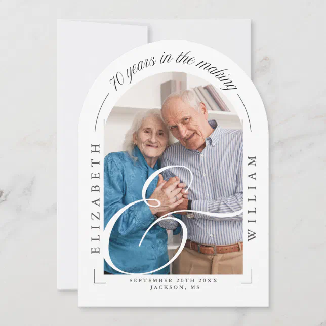 Photo Arch Calligraphy 70th Wedding Anniversary Invitation | Zazzle