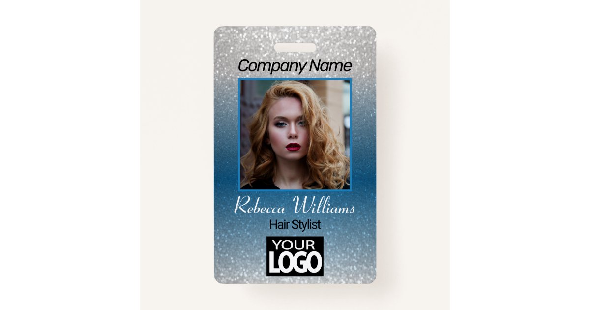 Photo Badge - Dark Blue with Faux Glitter ID Badge | Zazzle