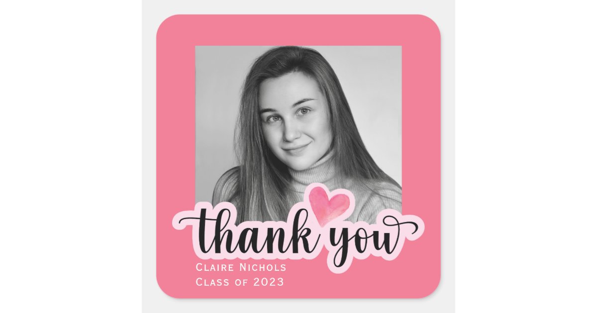 photo blush pink thank you square sticker | Zazzle