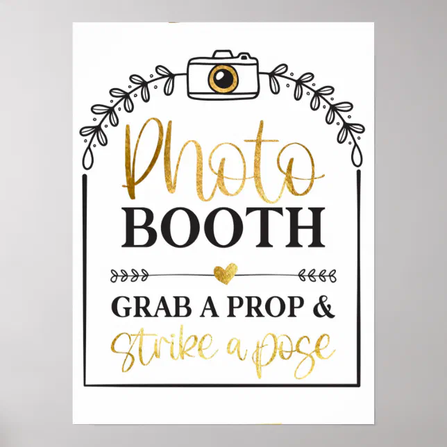 Photo Booth Strike A Pose White Gold Wedding Poster | Zazzle