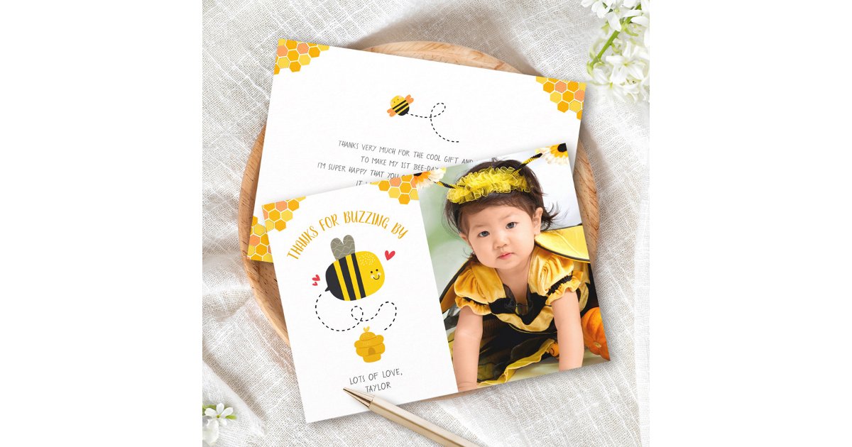 Photo Bumble Bee Cute Kawaii Birthday Buzzing By Thank You Card | Zazzle