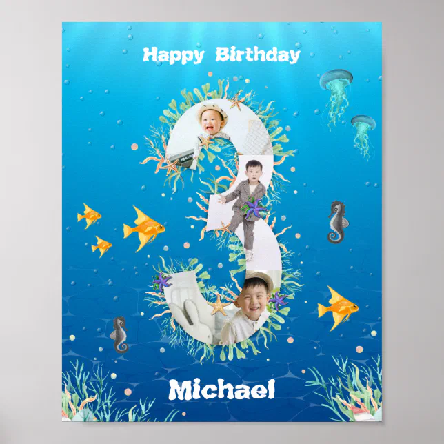 Photo Collage Big 3rd Birthday Under The Sea Poster | Zazzle